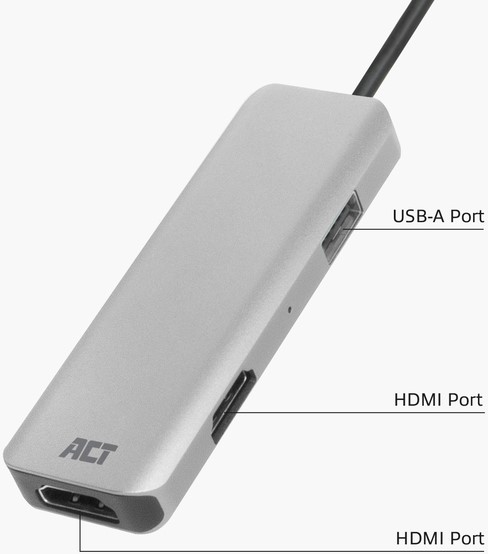 Adapter ACT USB-C 4K multiport voor 2 HDMI monitoren One-Stop-Office ...