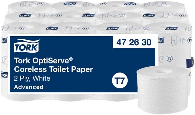 Toiletpapier Tork T7 Advanced Optiserve Coreless 2-laags 94m wit 472630 One-Stop-Office-Shop.nl