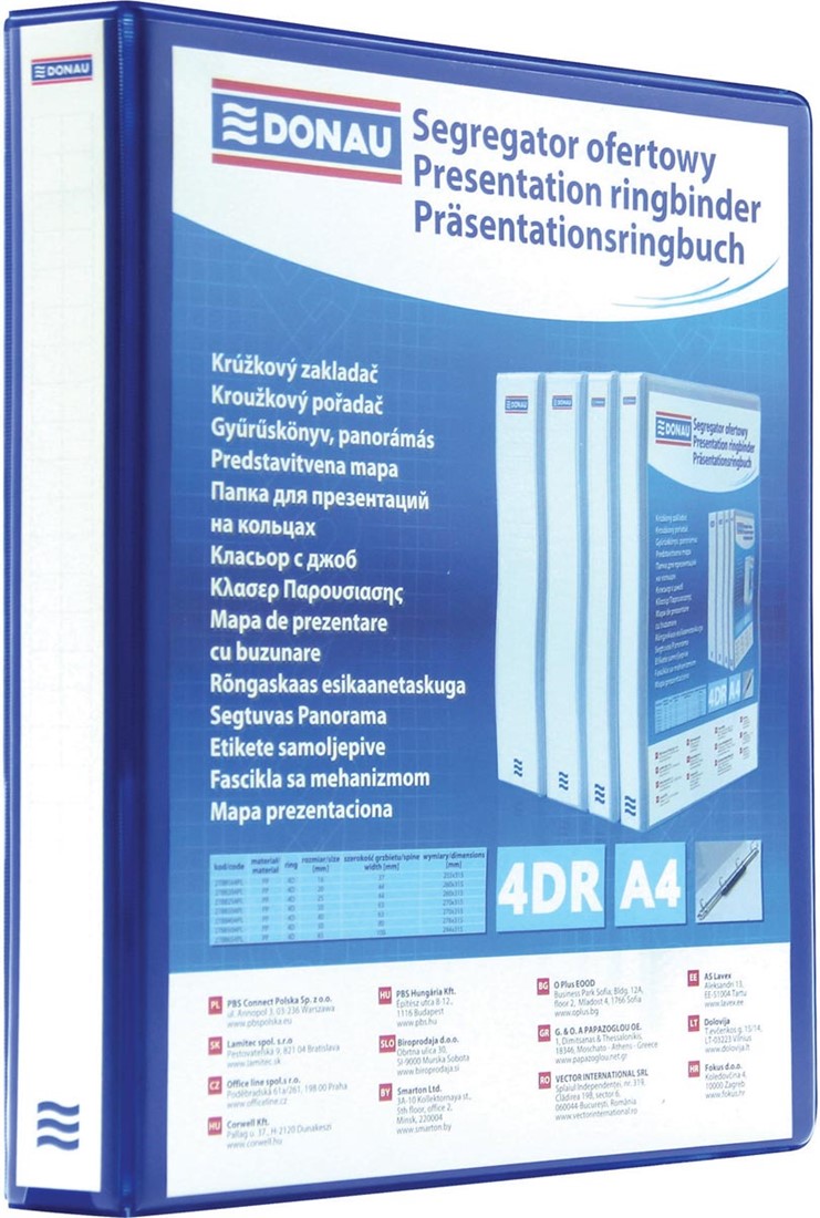 DONAU personaliseerbare ringmap, PP, ft A4, 4 D-ringen van 30 mm, blauw ...