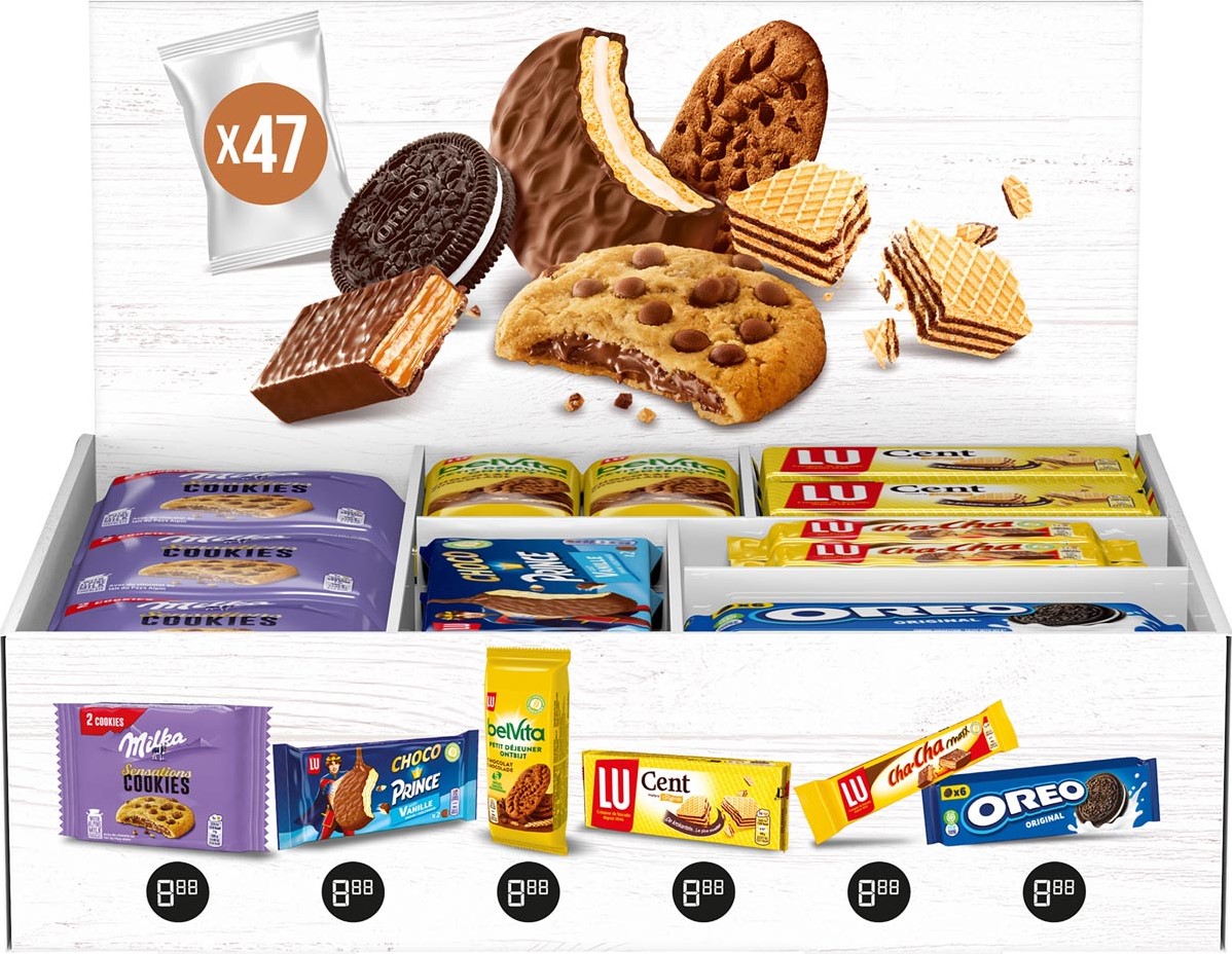 Assortiment koekjes van Milka, Oreo en Lu, doos van 47 stuks, mix One ...