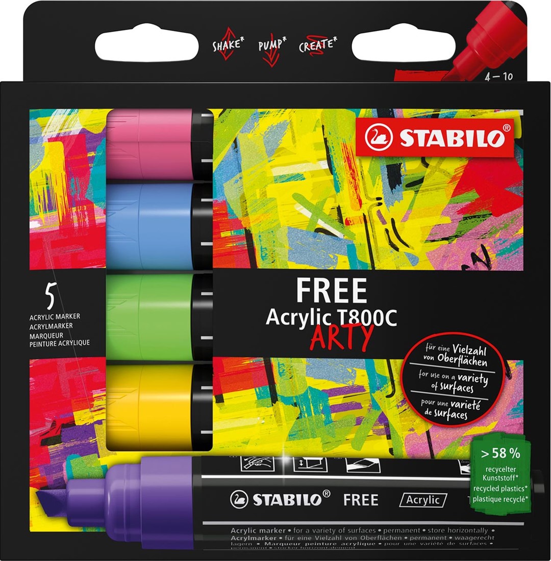 STABILO free acrylmarker T800 Seaside, schuine punt, 4-10 mm ...