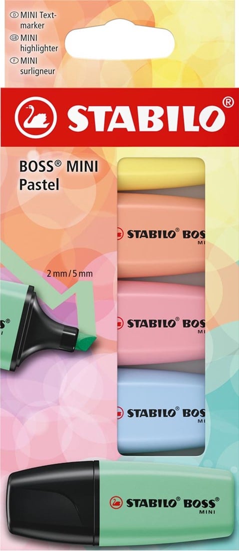 STABILO BOSS MINI pastel markeerstift, geassorteerde kleuren, blister van 5 stuks One-Stop ...