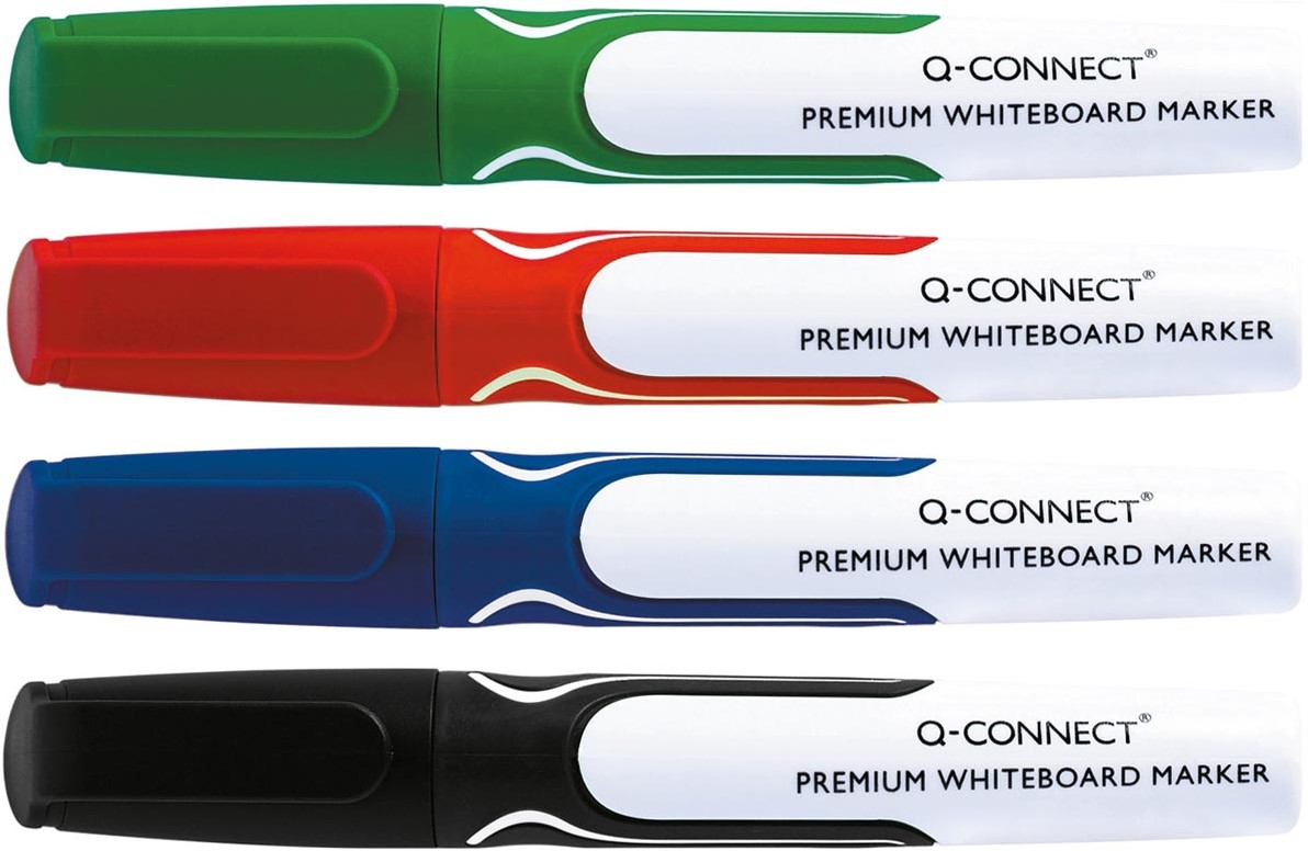 Q-CONNECT Premium whiteboard marker, ronde punt, set van 4 stuks in ...