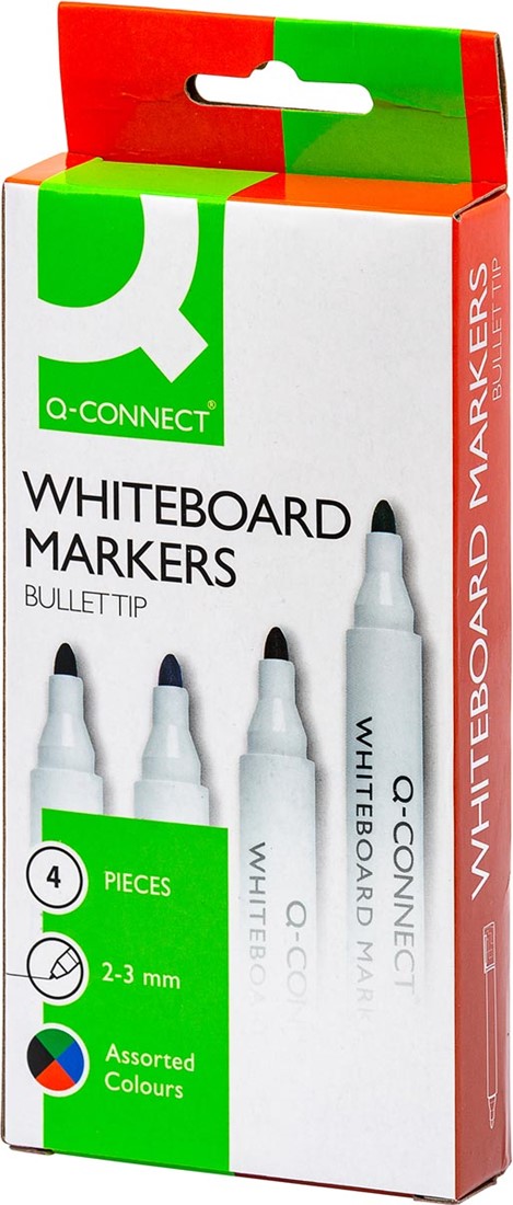 Q-CONNECT whiteboardmarker, in geassorteerde kleuren, doosje van 4 ...