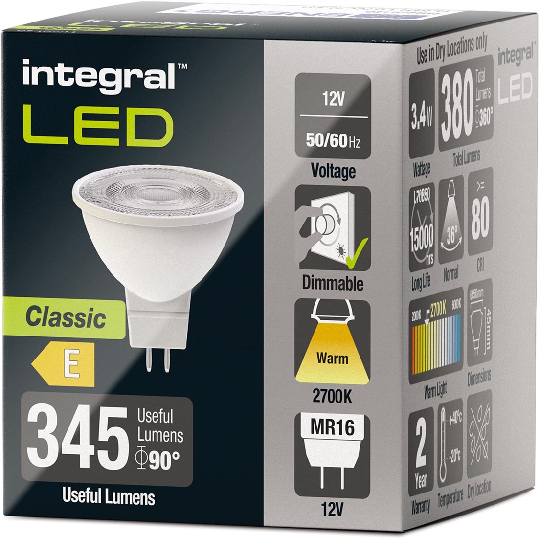 Integral LED spot MR16, dimbaar, 2.700 K, 3,4 W, 380 lumen One-Stop ...